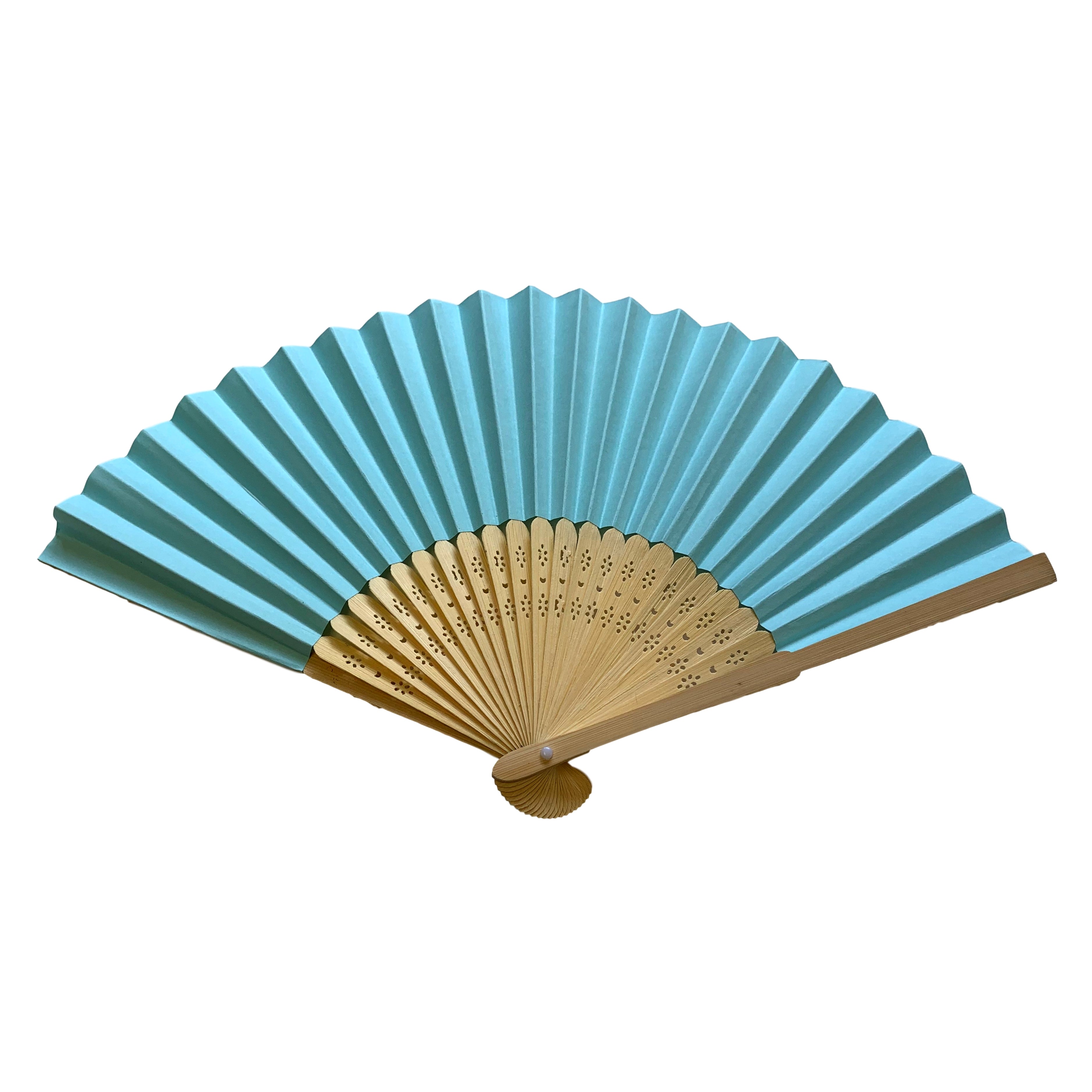 Light Blue Paper Hand Held Bamboo and Wooden Fan– Choice Wholesale