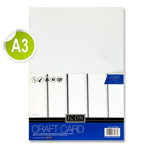 Pack of 10 A3 220gsm White Craft Card by Icon– Choice Wholesale