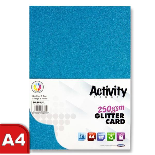 Pack of 10 A4 250gsm Turquoise Glitter Card Sheets by Premier Activity ...