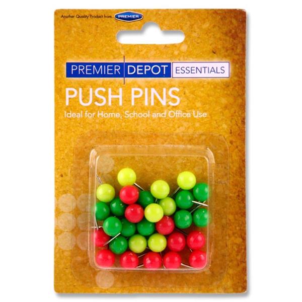 Pack of 30 Multi Coloured Round Head Push Pins by Premier Depot ...
