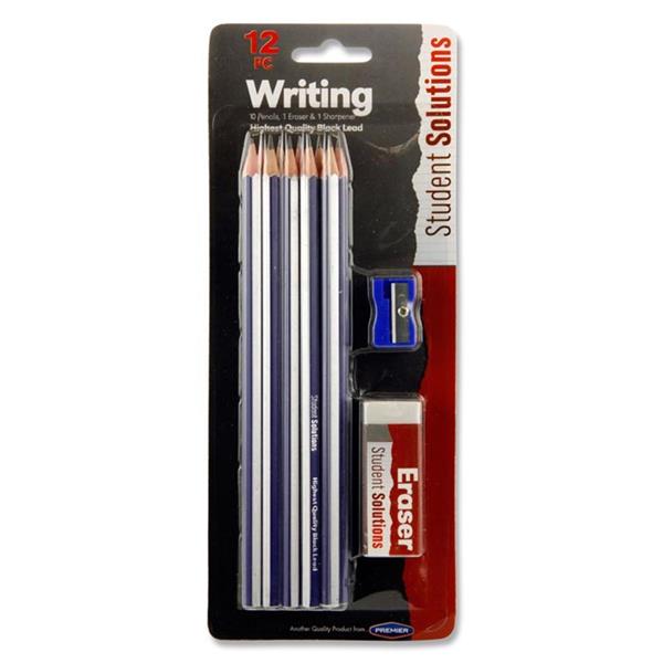 Pack of 12 Piece Pencils Eraser & Sharpener Set by Student Solutions ...